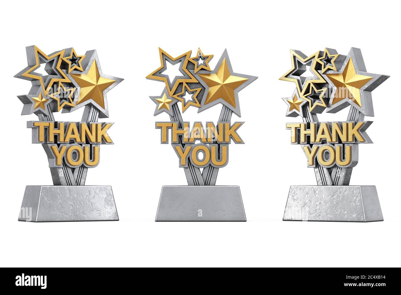 Award Trophy with Golden Thank You Sign on a white background. 3d ...
