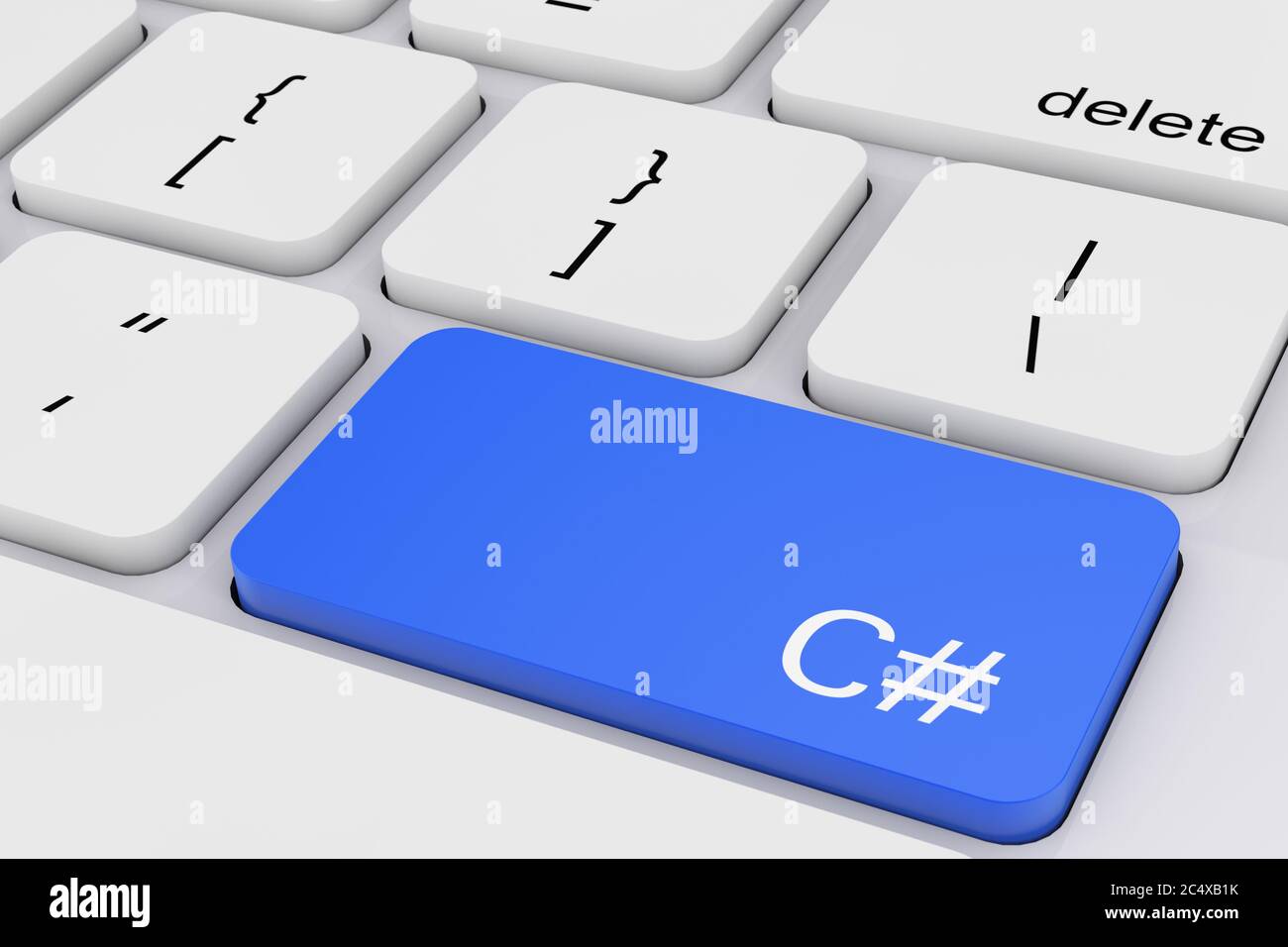 Blue C# Programming Key on White PC Keyboard extreme closeup. 3d ...