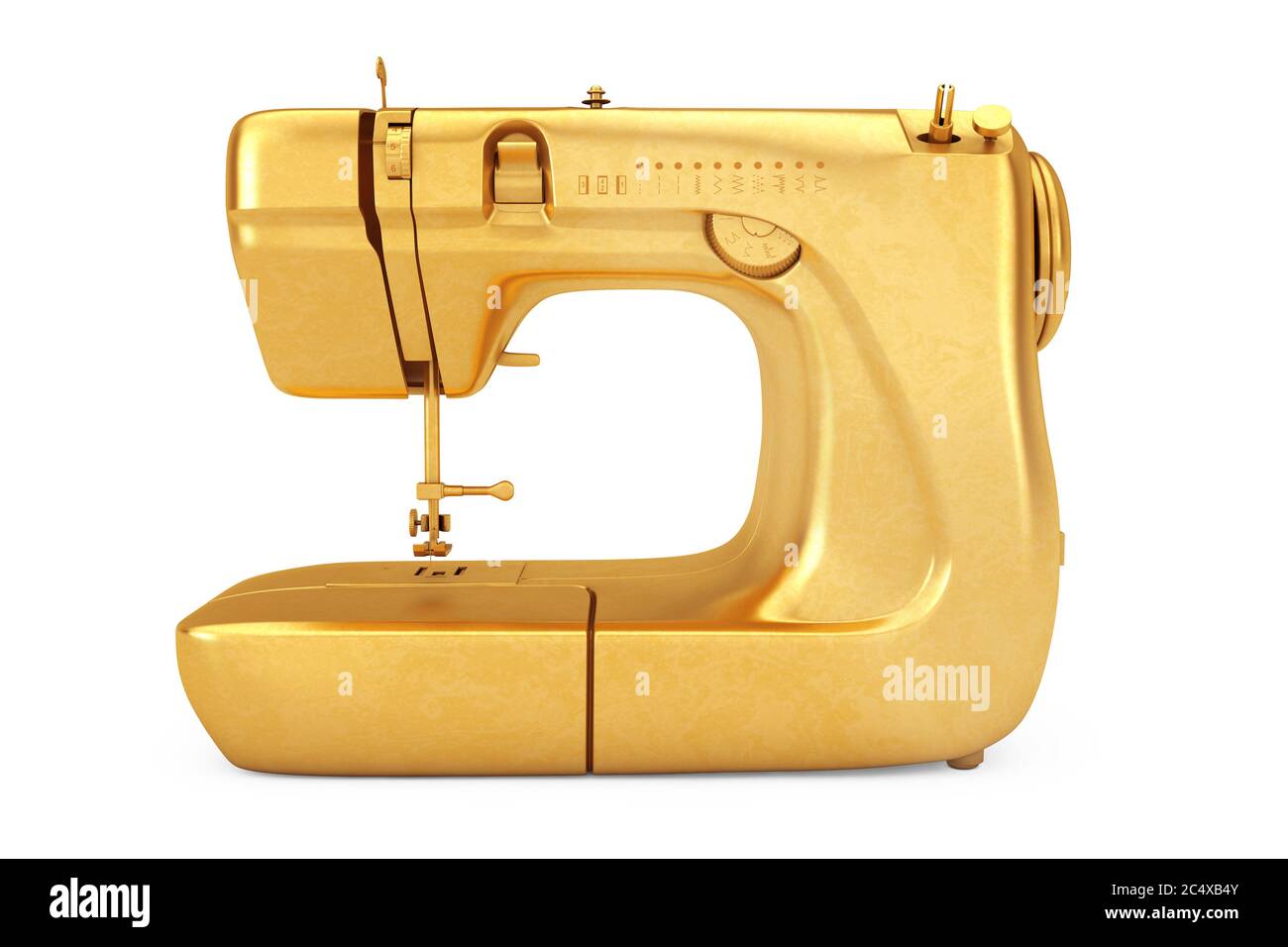 Golden Modern Sewing Machine on a white background. 3d Rendering Stock ...
