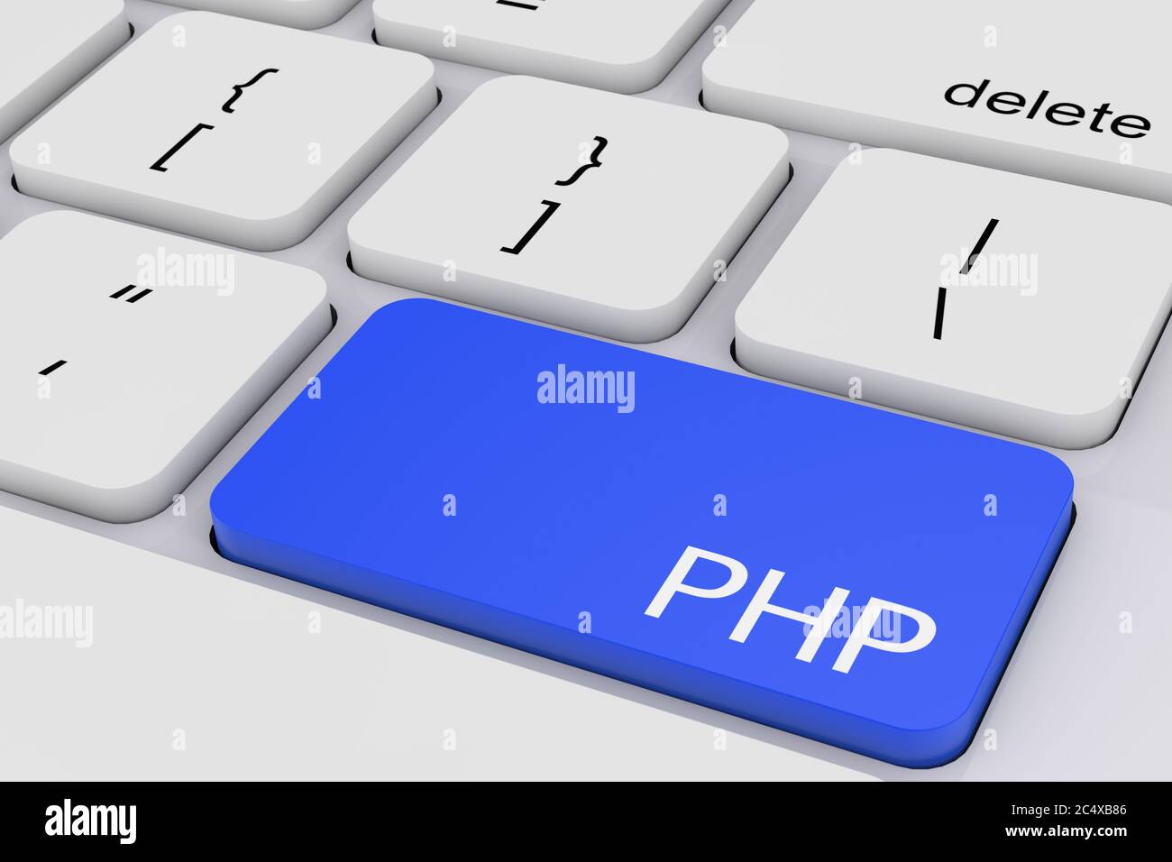 Blue PHP Programming Key on White PC Keyboard extreme closeup. 3d ...