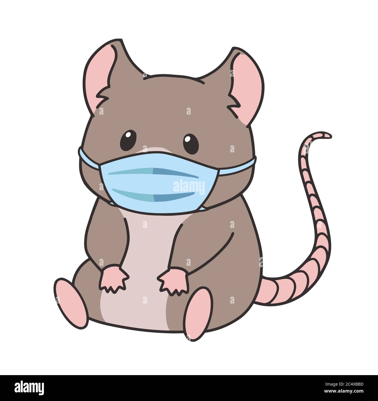 Cute little mouse wearing medical mask. Hand drawn cartoon vector ...