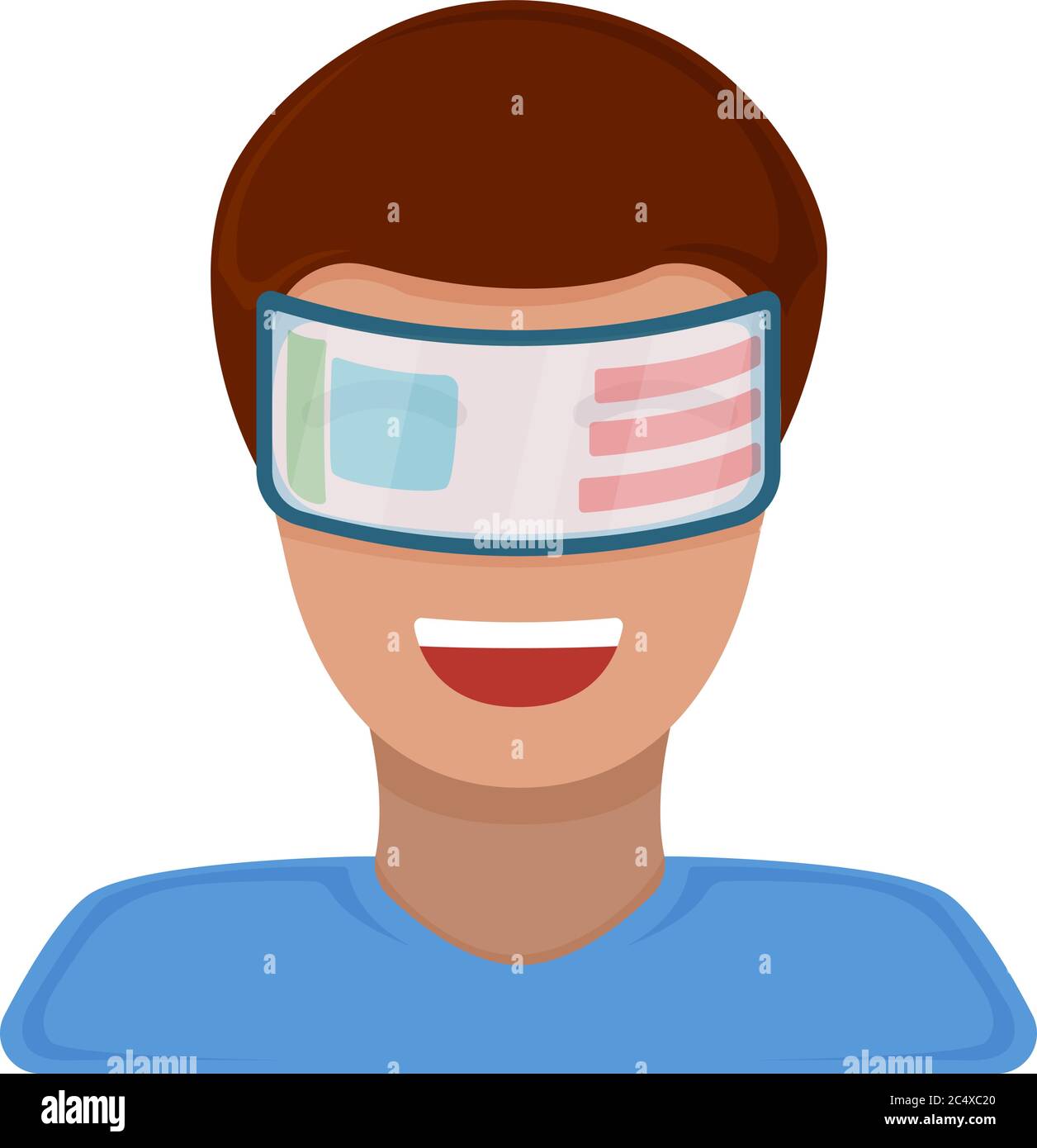 Male character in virtual reality glasses, modern technology augmented reality isolated on white ...