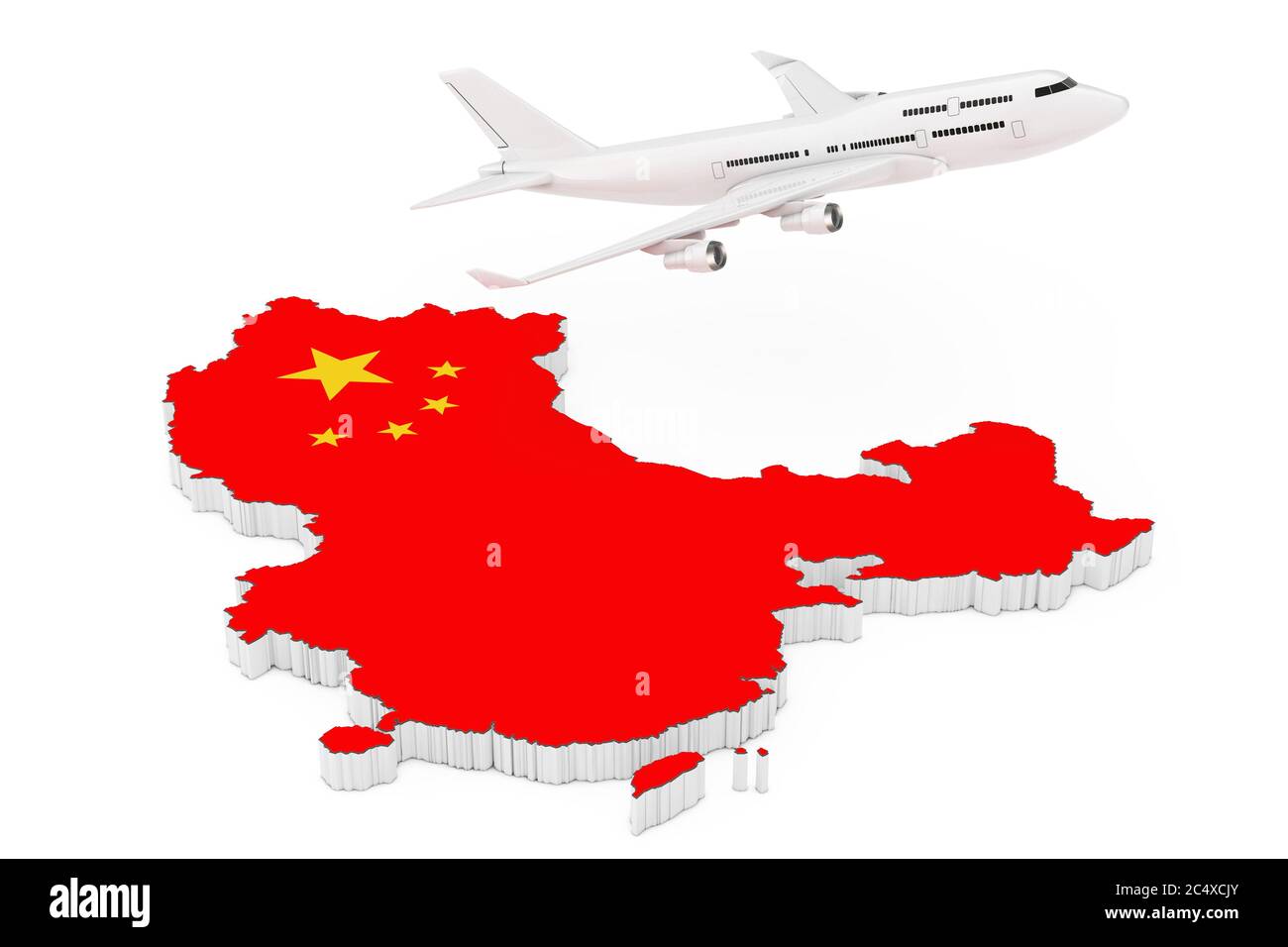 White Jet Passenger's Airplane Flying Over China Map with Flag on a ...