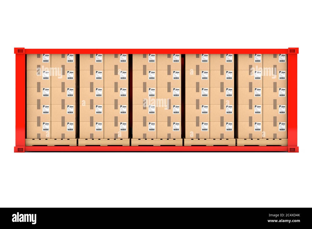 Rows of Cardboard Boxes on Wooden Palettes in Red Shipping Container ...