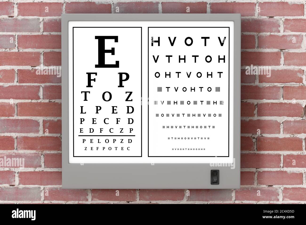 Snellen Eye Chart Test Light Box In Front Of Brick Wall 3d Rendering 