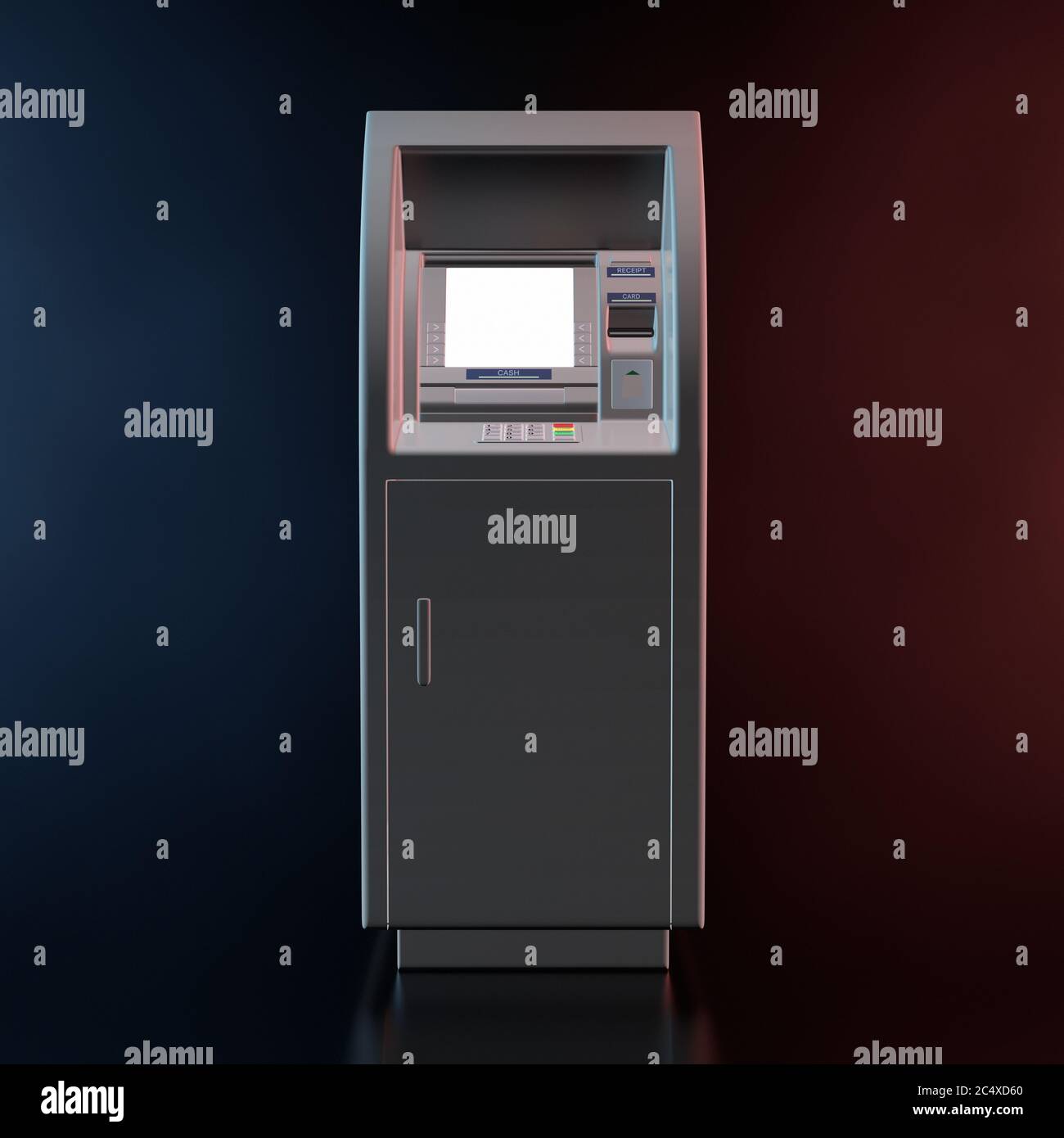 Bank Cash ATM Machine in the Color Volumetric Light on a black ...