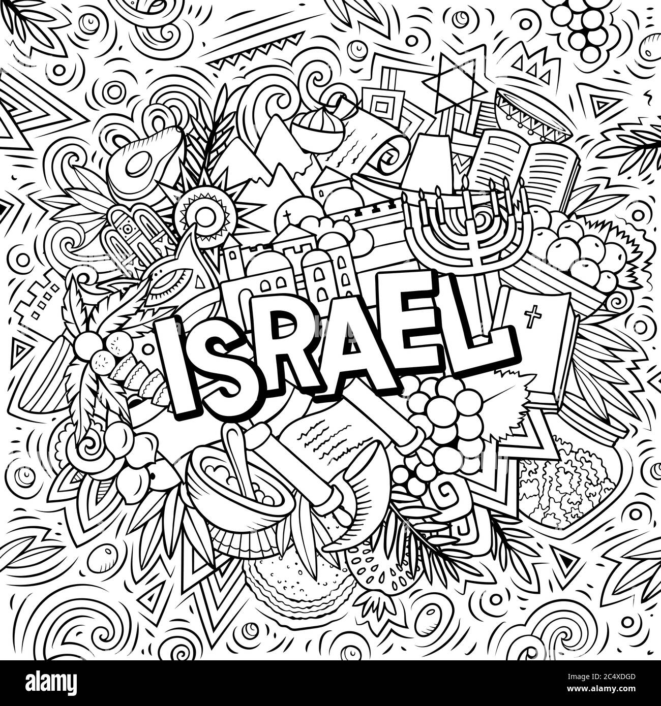 Israel hand drawn cartoon doodles illustration. Funny travel design ...