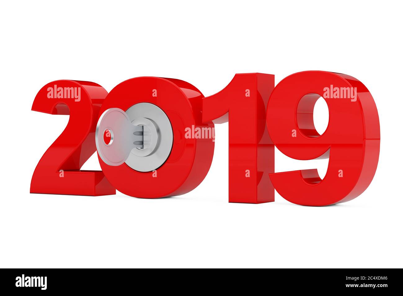New 2019 Year Sign with Key on a white background. 3d Rendering Stock ...