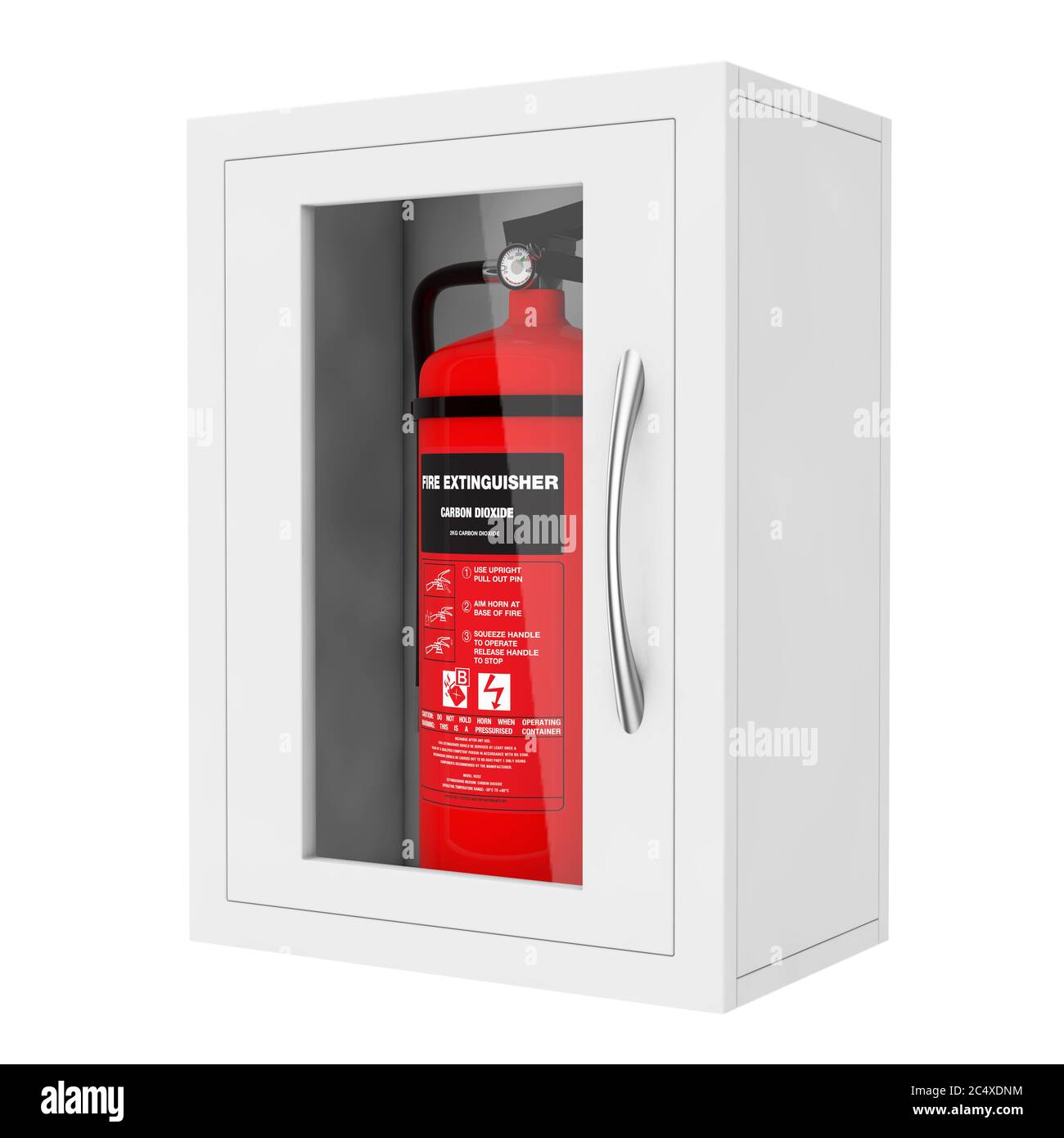Red Fire Extinguisher in a Wall Mounted Emergency Storage Box on a ...
