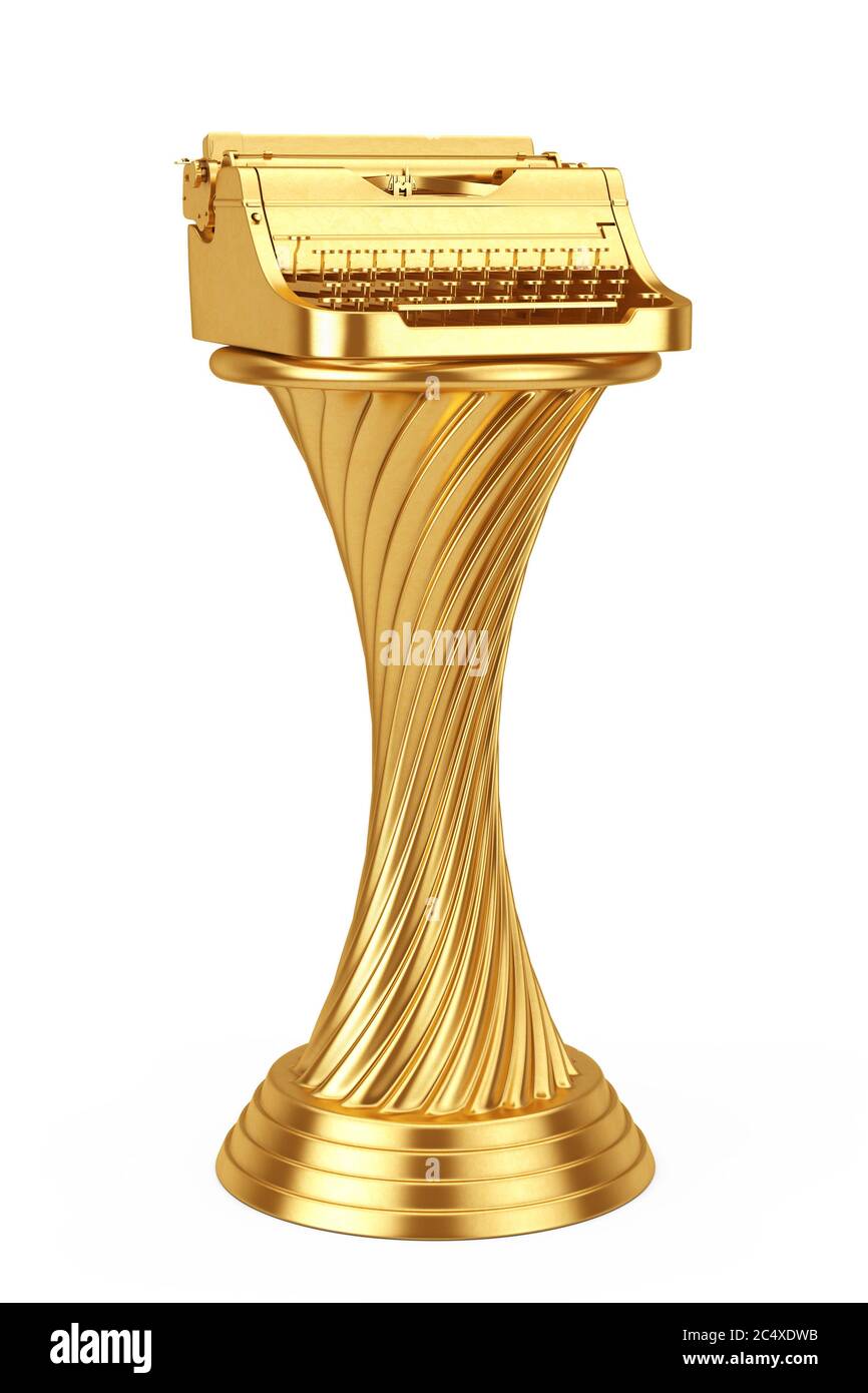 Writer Award Concept. Golden Award Trophy Old Vintage Retro Typewriter ...