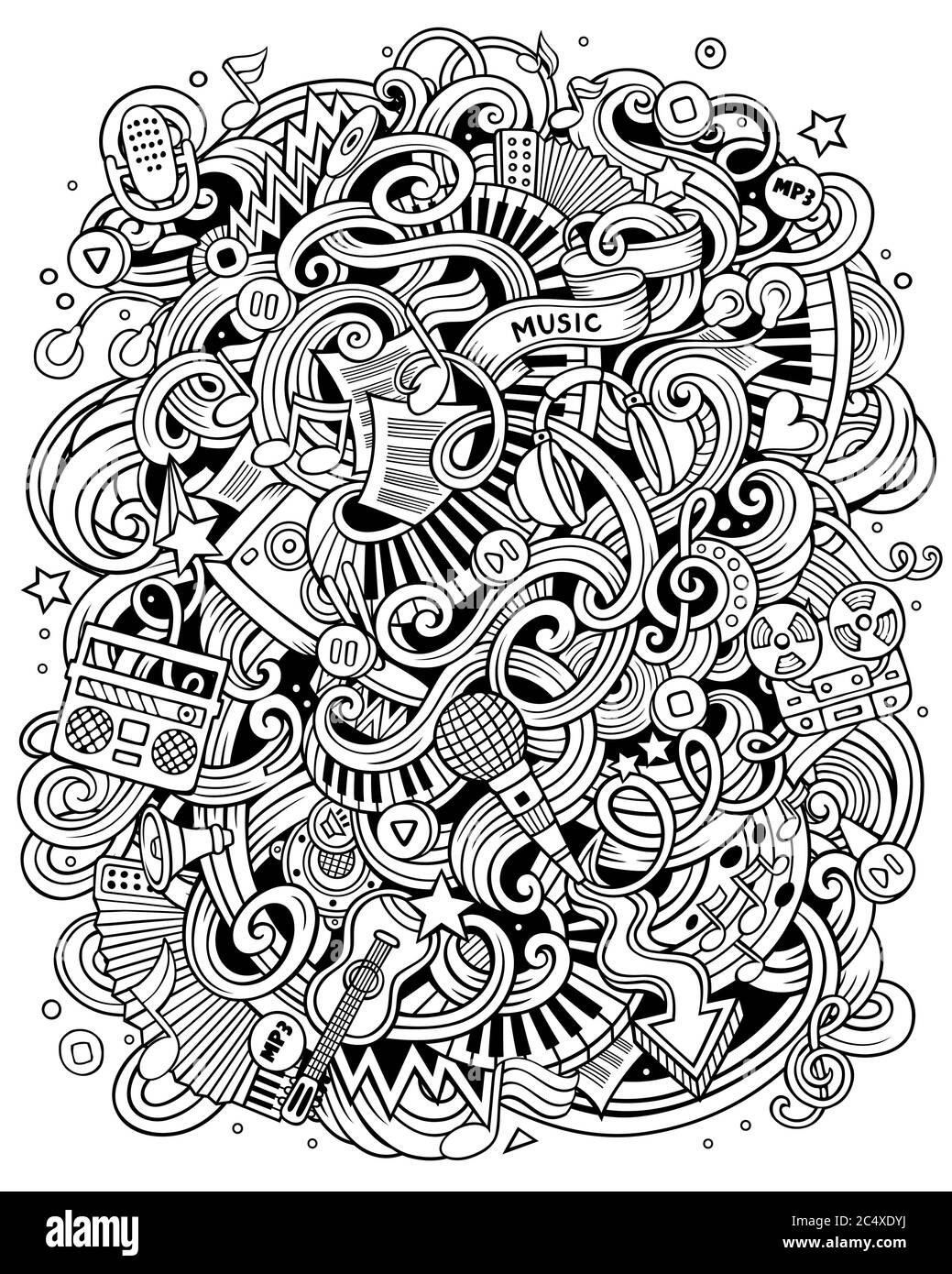 Music hand drawn vector doodles illustration. Musical poster design ...