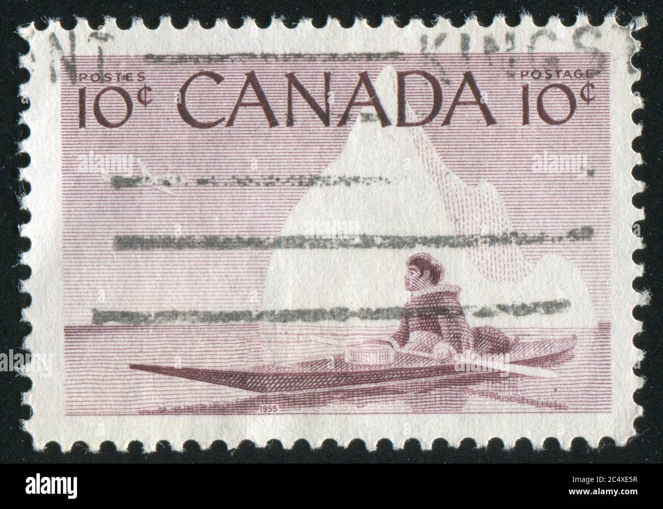 CANADA - CIRCA 1955: stamp printed by Canada, shows Eskimo and Kayak ...