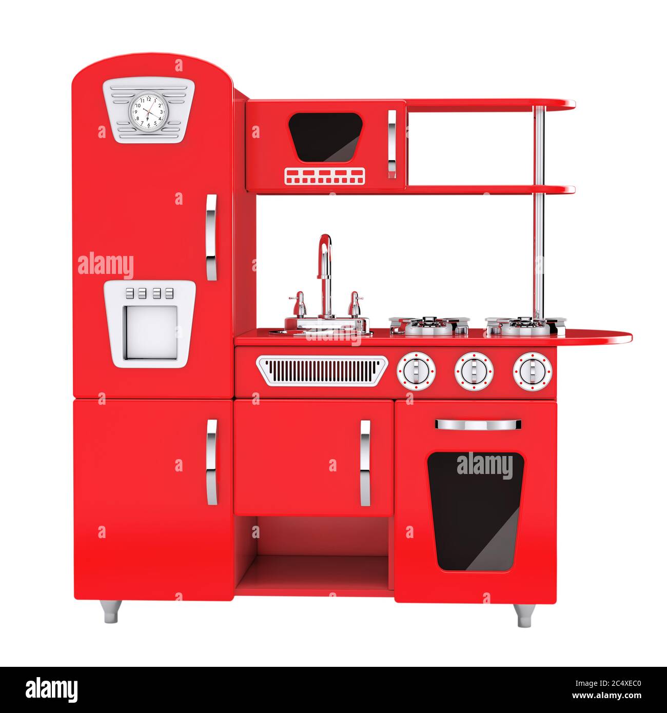 Red Vintage Toy Kitchen on a white background. 3d Rendering Stock Photo ...