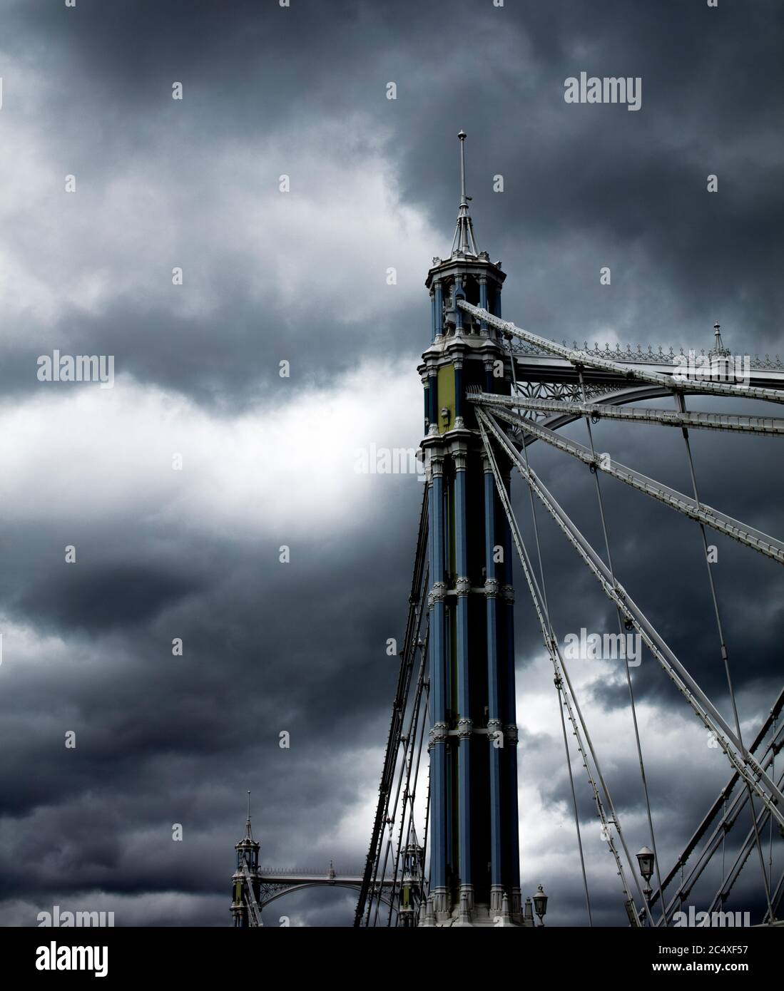 Albert Bridge, a suspension and beam bridge over the Thames at Chelsea ...