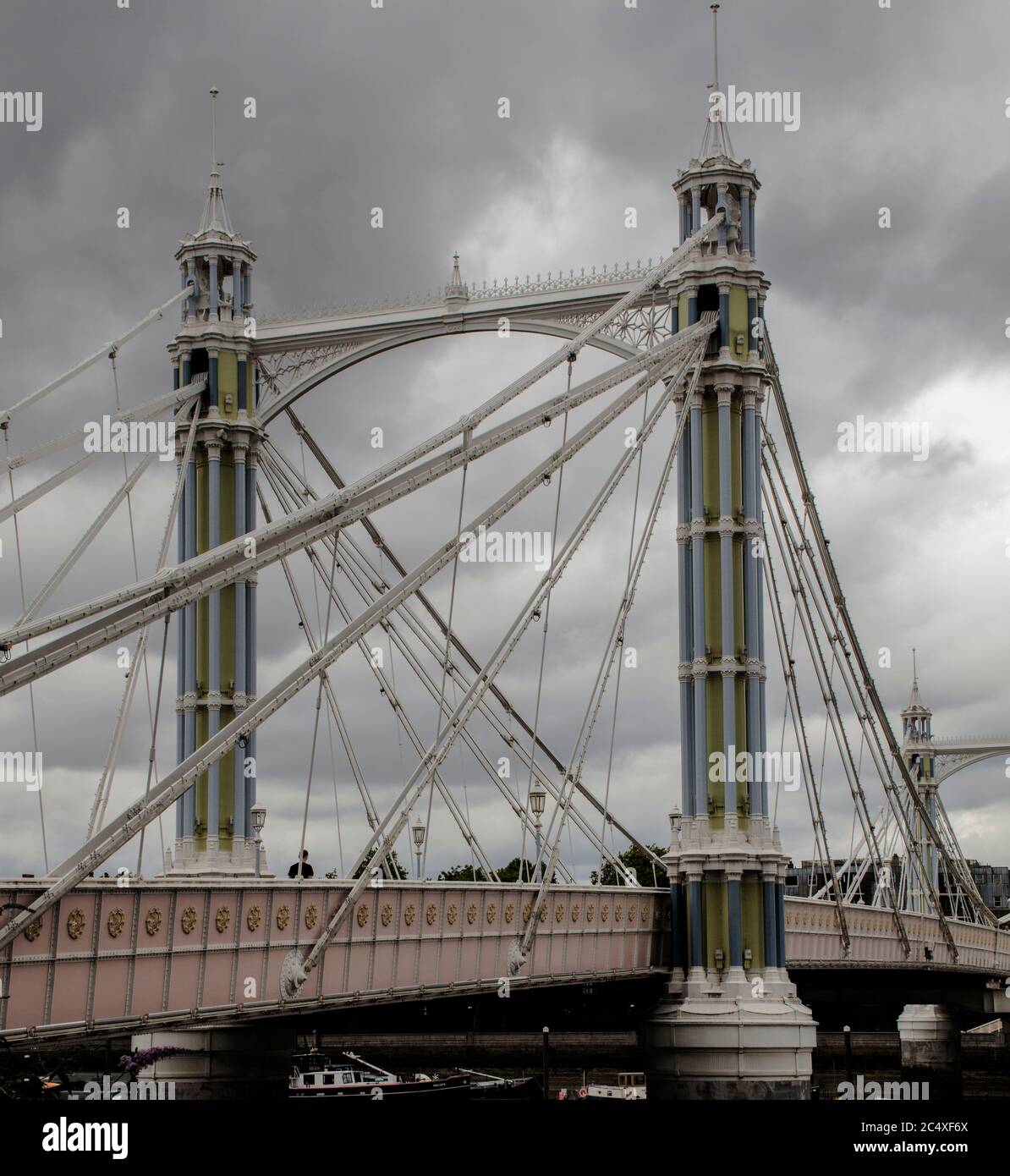 Albert Bridge, a suspension and beam bridge over the Thames at Chelsea ...