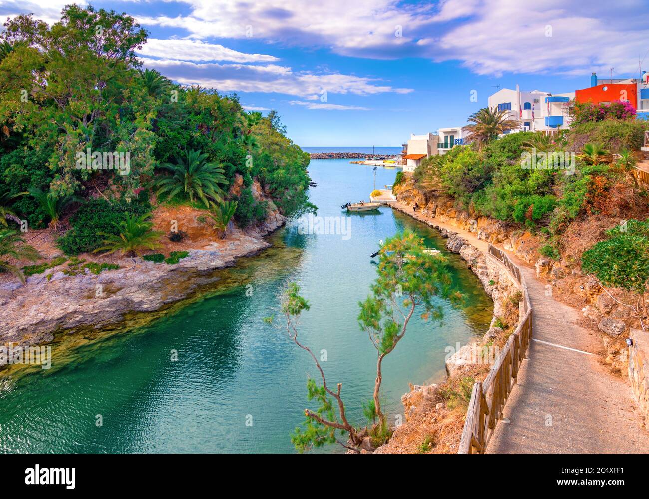A nice spring view of the old harbor of traditional village Sisi, Crete ...