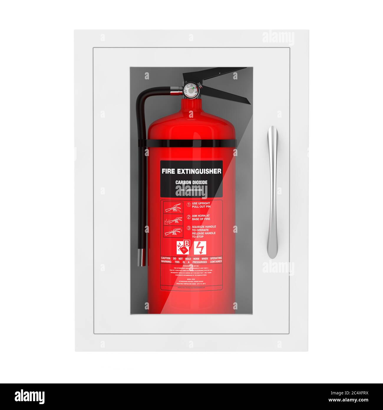 Red Fire Extinguisher in a Wall Mounted Emergency Storage Box on a ...