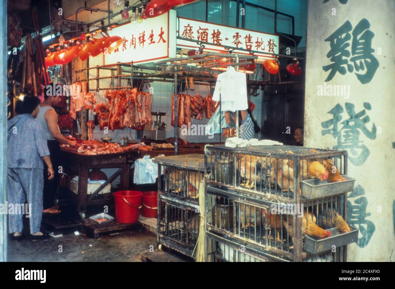 HONGKONG food market mix of meat and live animals Stock Photo - Alamy