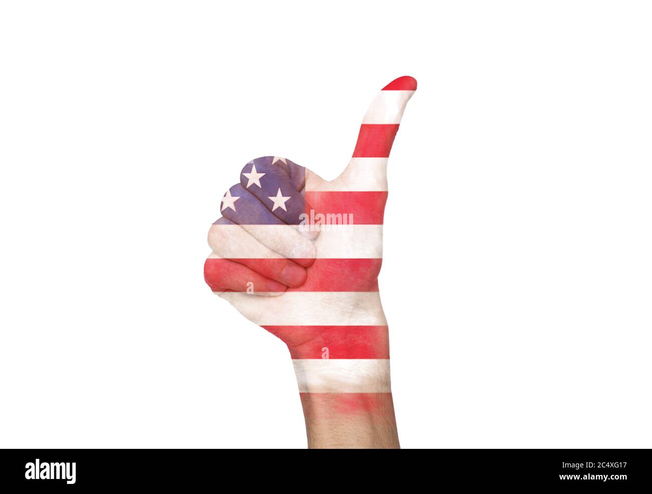 USA Flag Printed On Male Hand Gesturing Thumb Up Stock Photo - Alamy