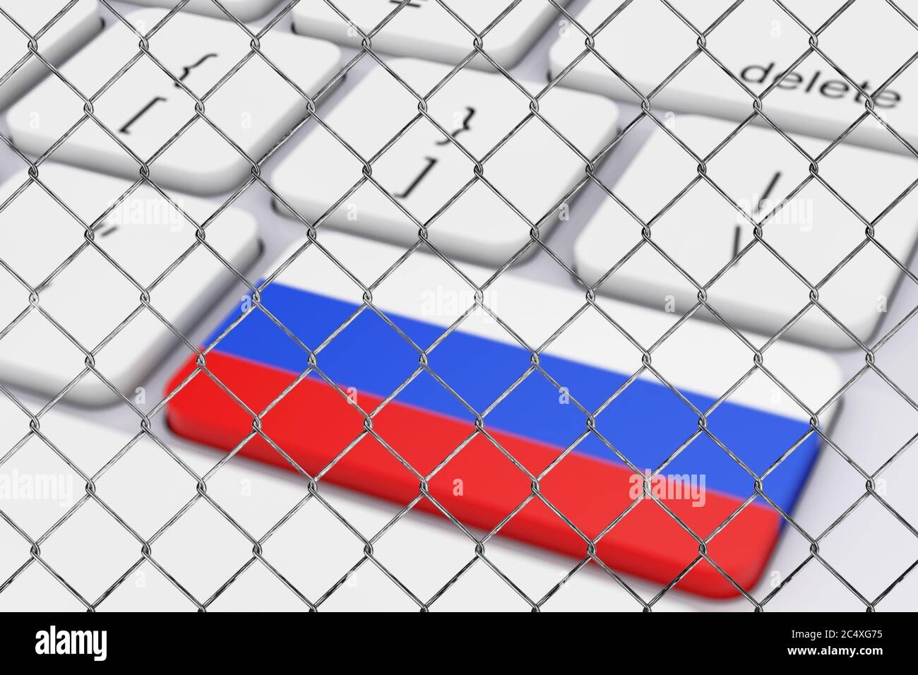 Key with Russian Flag on White PC Keyboard behind the Chain Link Fence ...