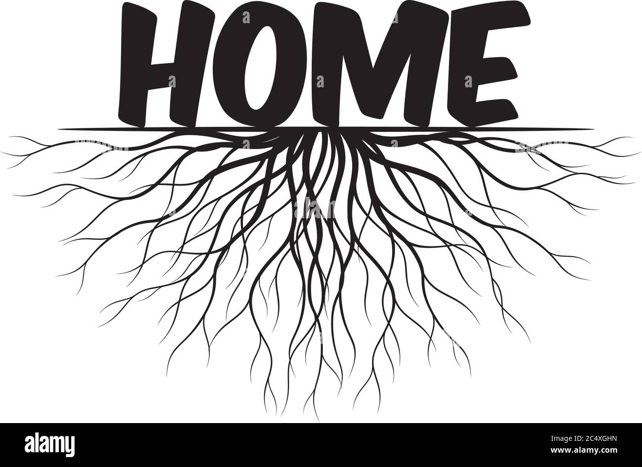 Concept with Leaves and Roots. Vector Illustration. Home text and idea ...