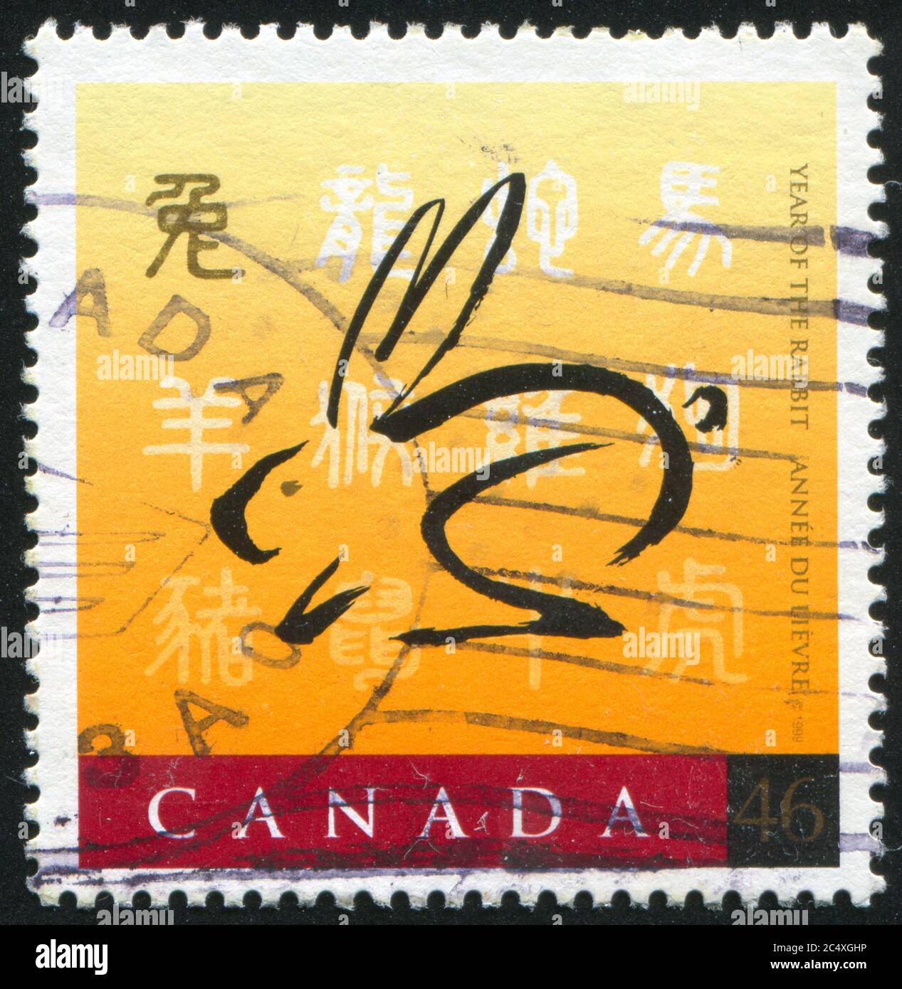 CANADA - CIRCA 1999: stamp printed by Canada, shows Year of the Rabbit ...