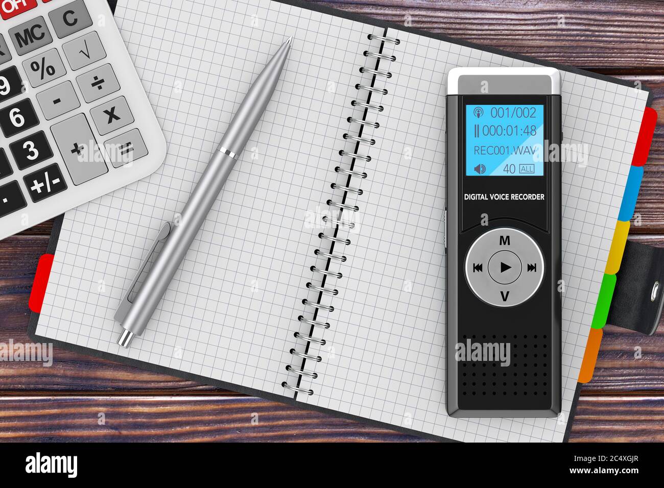 Journalist Digital Voice Recorder or Dictaphone, Calculator, Blank ...