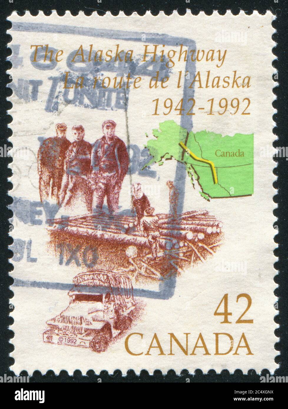 CANADA - CIRCA 1992: stamp printed by Canada, shows Alaska Highway ...