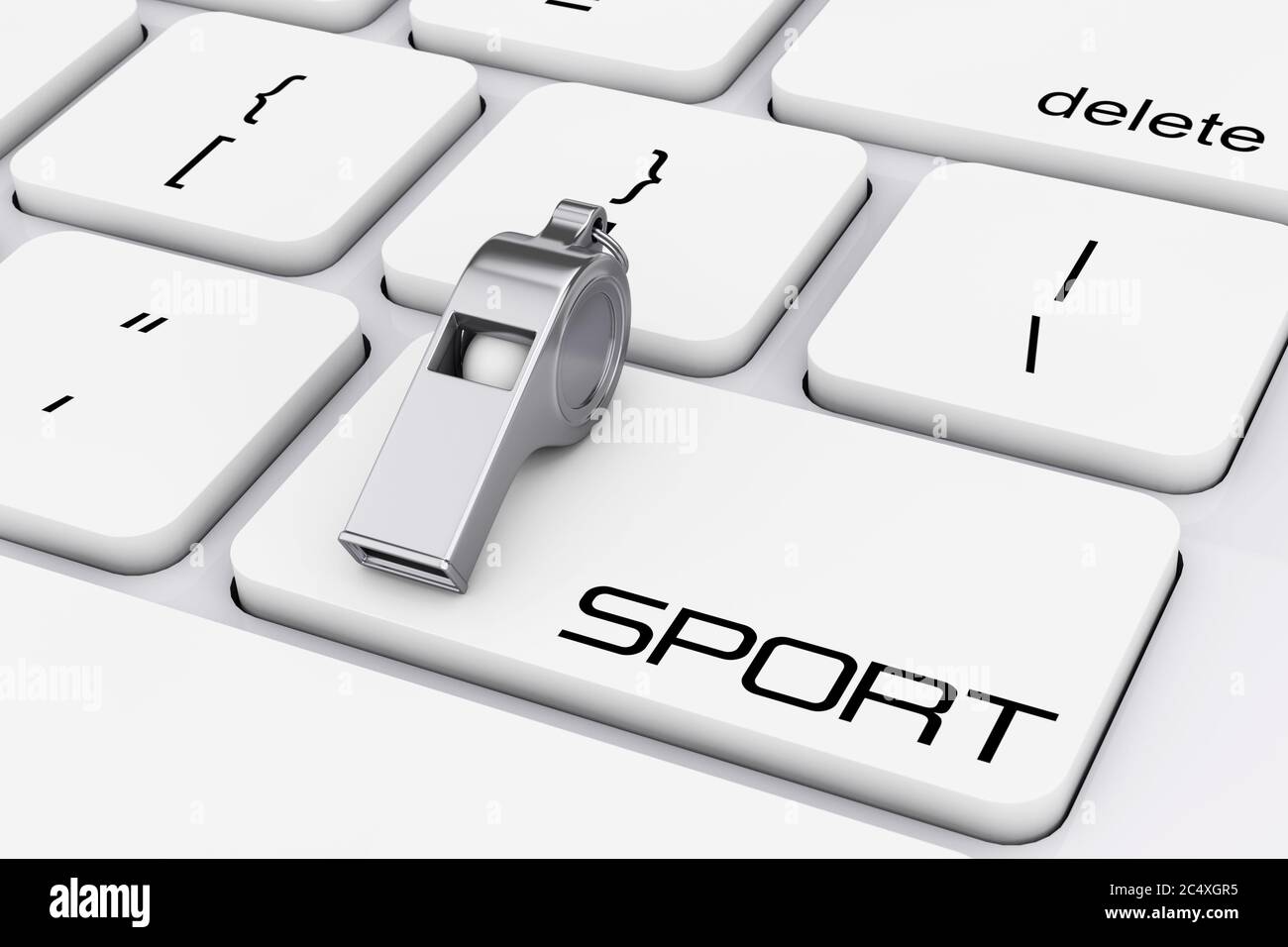 Classic Metal Coaches Whistle over Computer Keyboard with Sport Sign ...