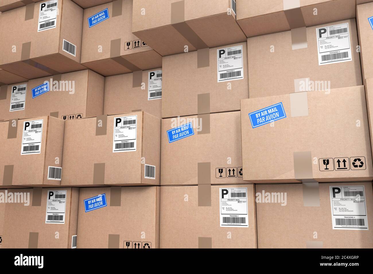 Logistics Concept. Stack of Rows Cardboard Boxes in Warehouse extreme ...