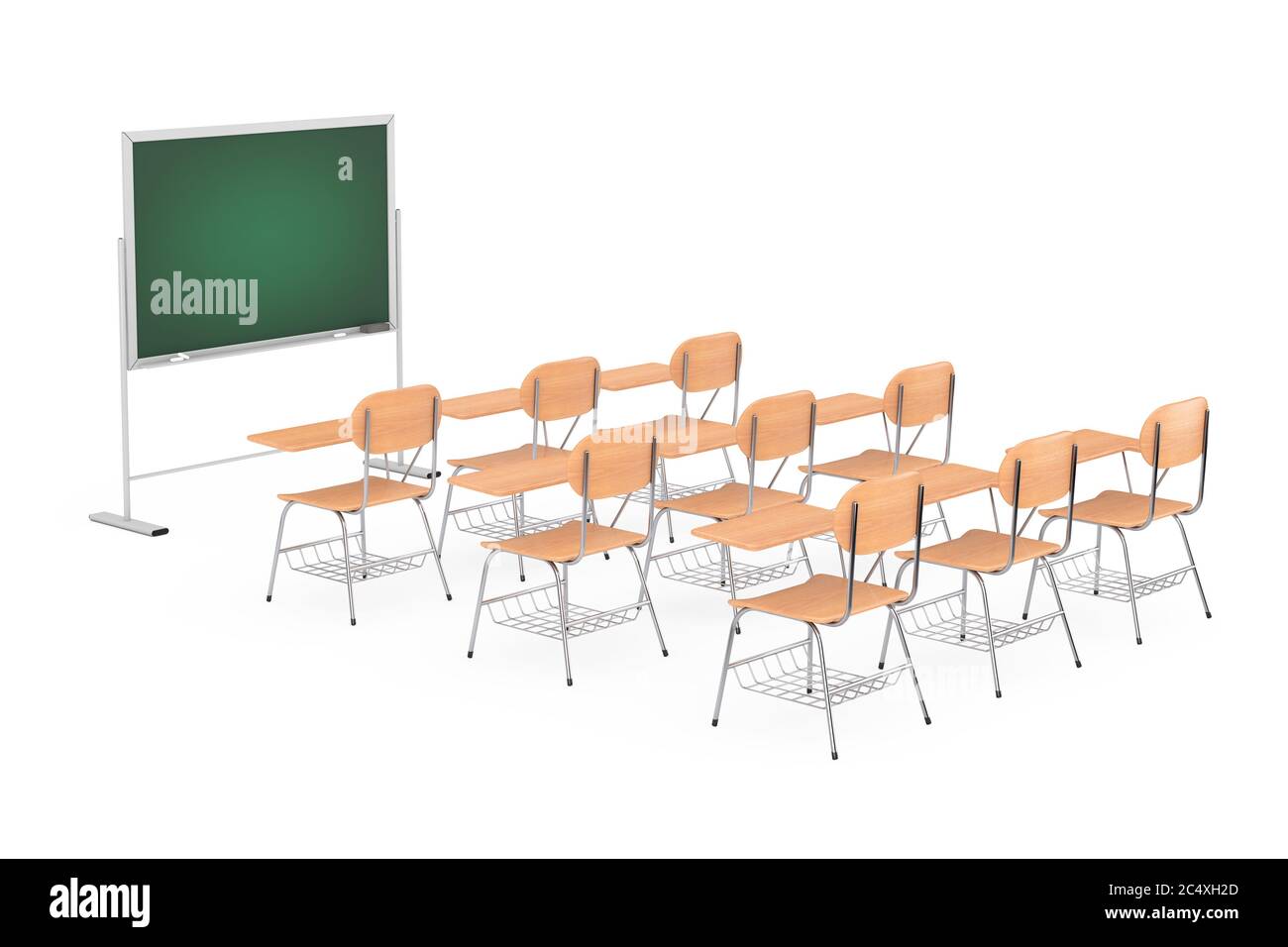 Rows of Wooden Lecture School or College Desk Tables with Chairs near ...