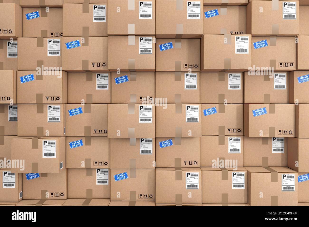 Logistics Concept. Stack of Rows Cardboard Boxes in Warehouse extreme ...