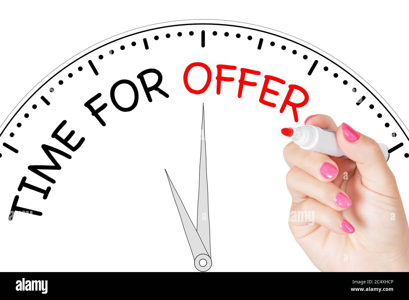 Woman Hand Writing Time for Offer Message with Red Marker on ...