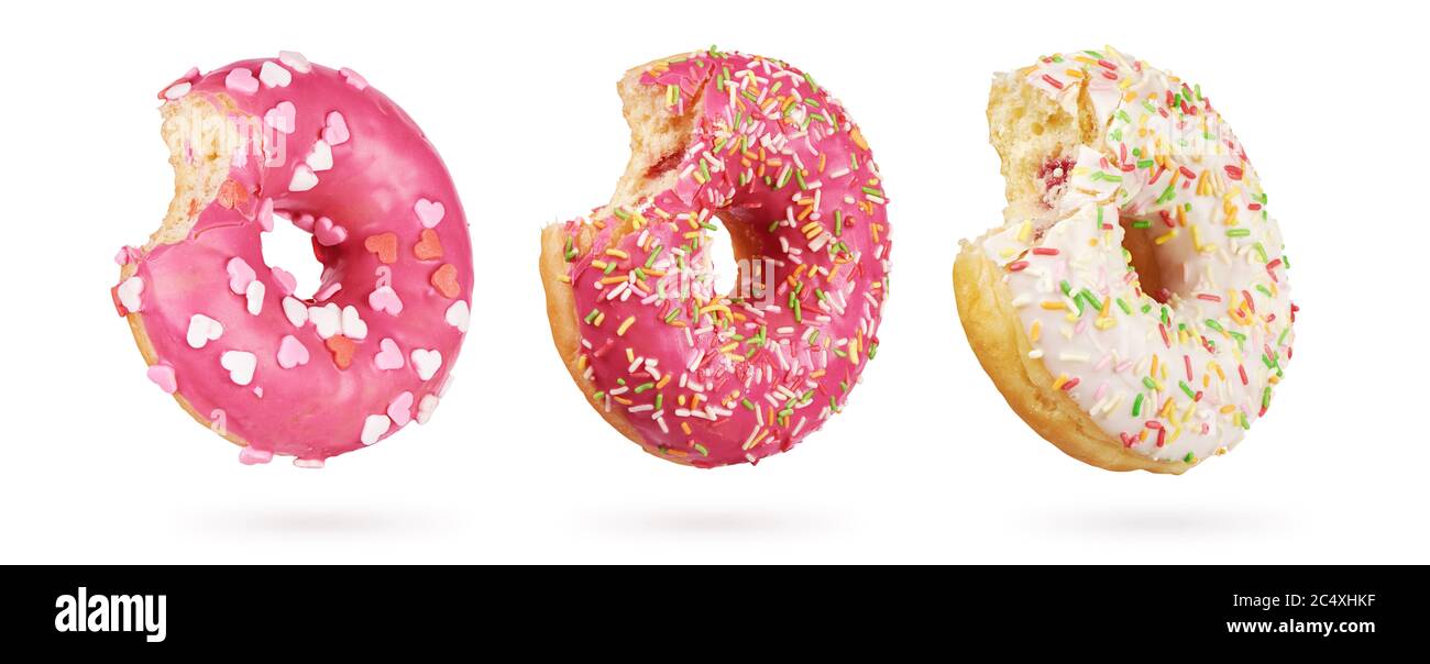 Bitten donuts set isolated on white background with clipping path Stock ...