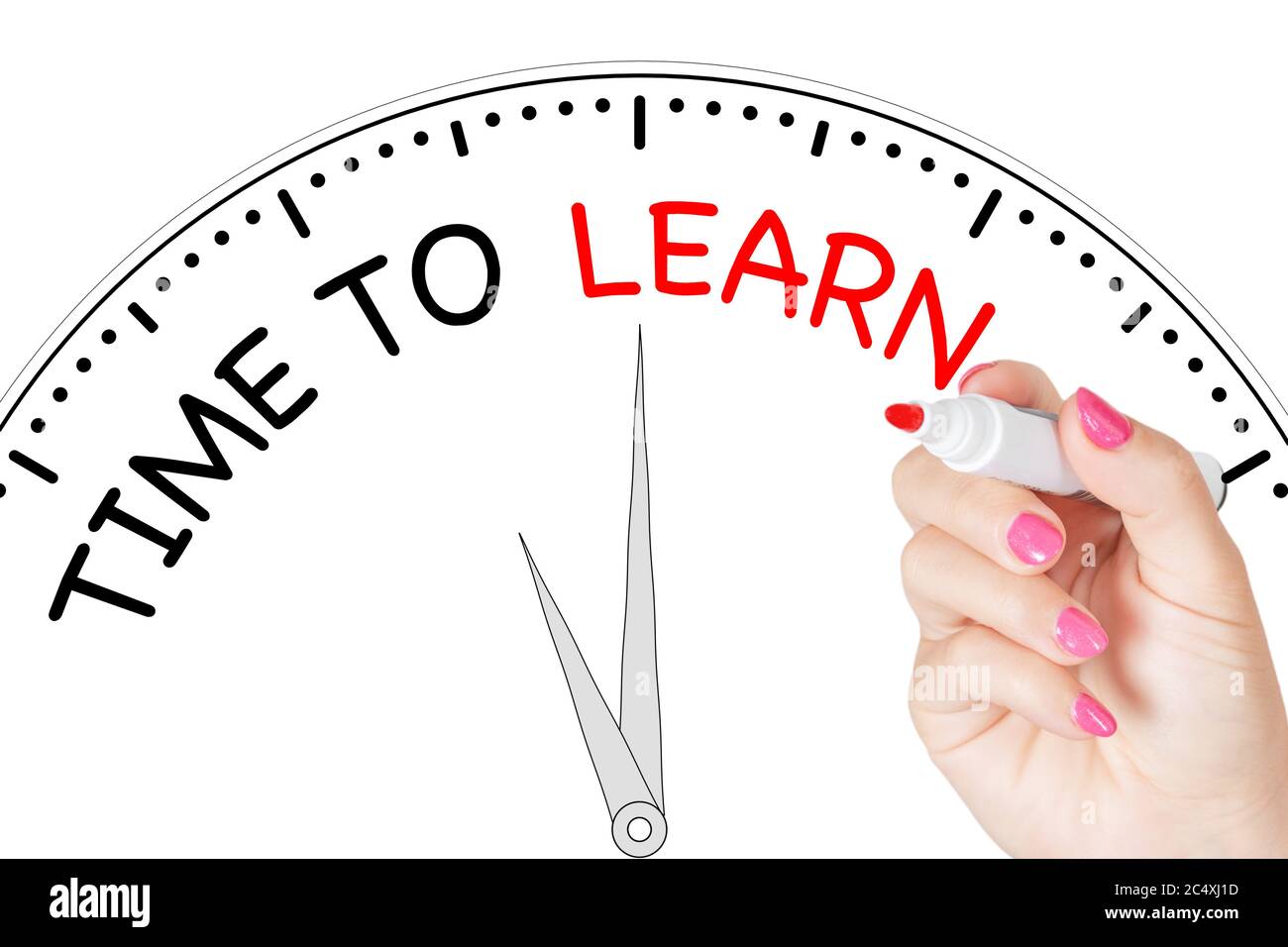 Woman Hand Writing Time to Learn Message with Red Marker on Transparent ...
