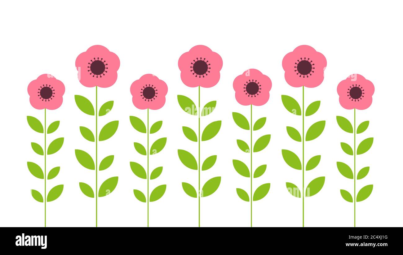 Pink flowers plants growing in the garden. Vector illustration Stock ...