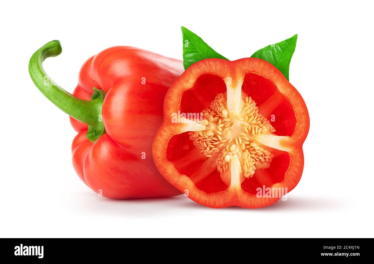 red bell peppers whole and slice isolated on white background Stock ...
