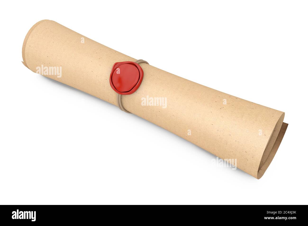Old Rolled Paper with Seal with Sealing Wax on a white background. 3d ...