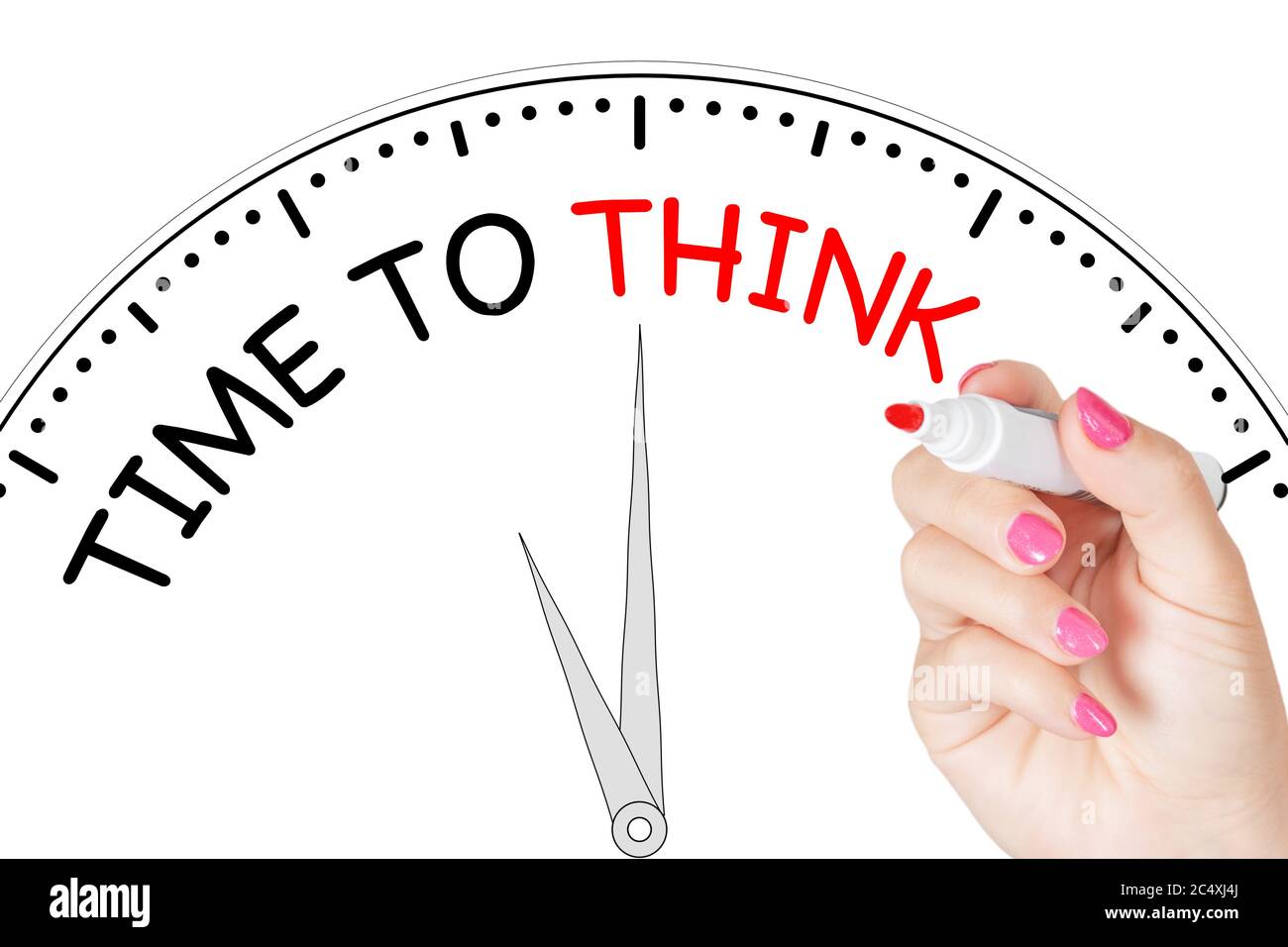 Woman Hand Writing Time to Think Message with Red Marker on Transparent ...