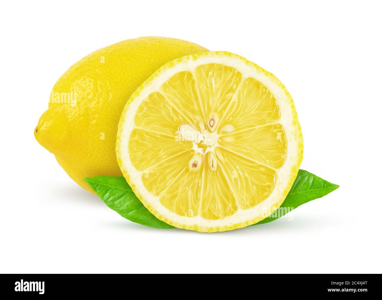 One whole lemon fruit and a half isolated on white background with ...