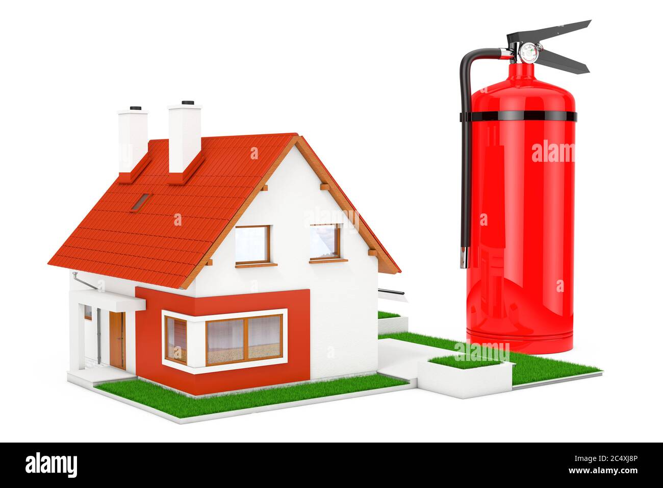 Fire-Prevention Protection of House. Red Fire Extinguisher near Modern ...