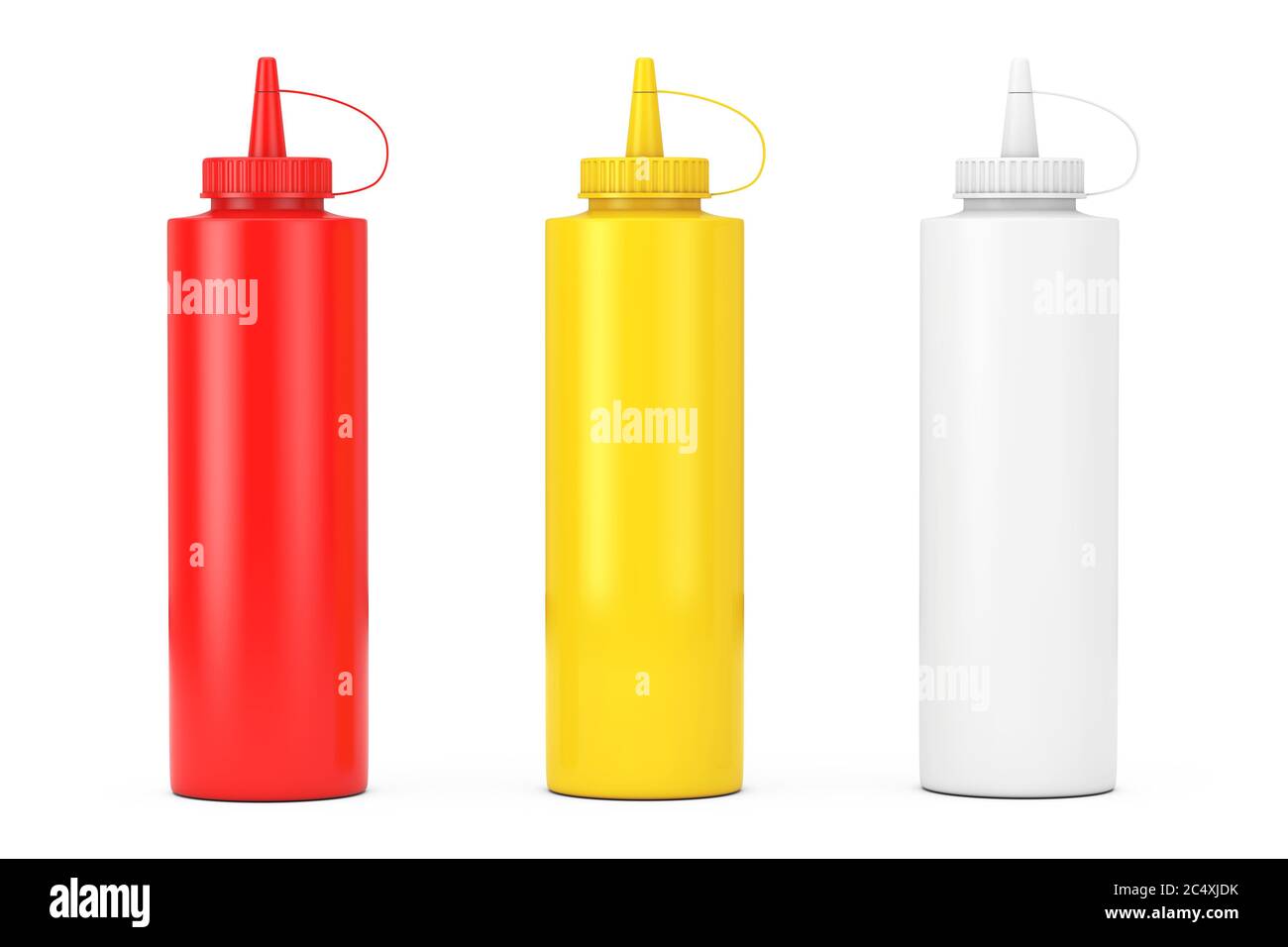 Tomato Ketchup, Mustard and Mayonnaise Sauce Bottles on a white background. 3d Rendering Stock ...