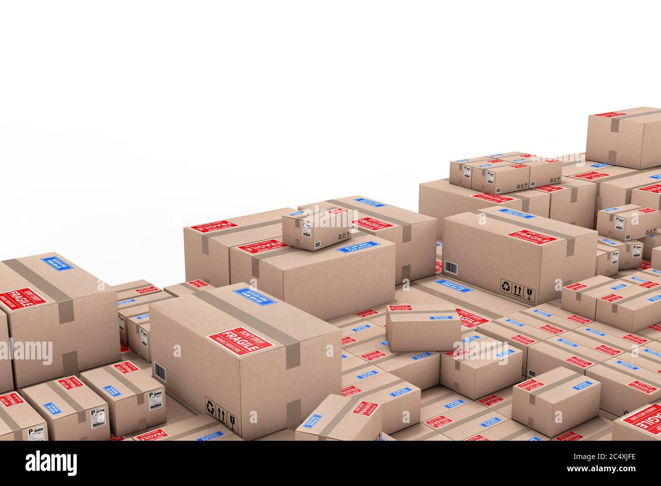 Logistics Concept. Stack of Cardboard Boxes in Warehouse on a white ...