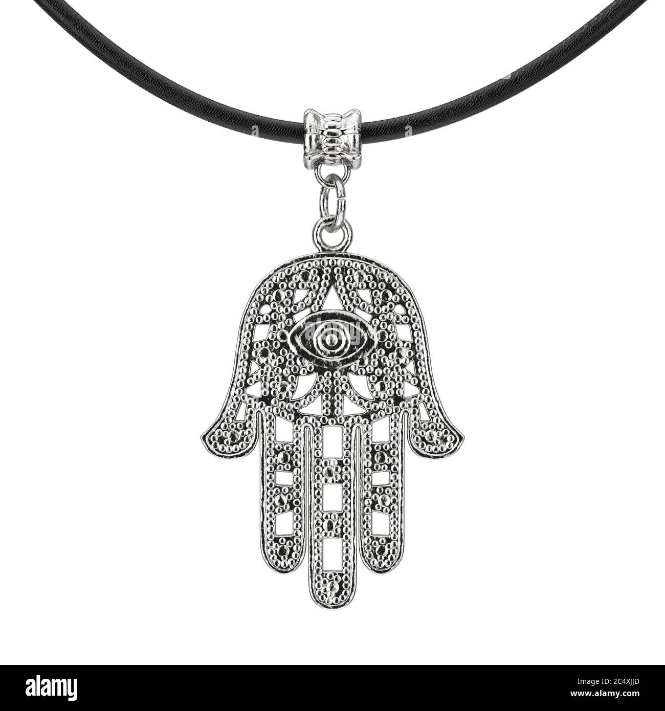 Silver Hamsa, Hand of Fatima Amulet Coulomb on a white background. 3d ...