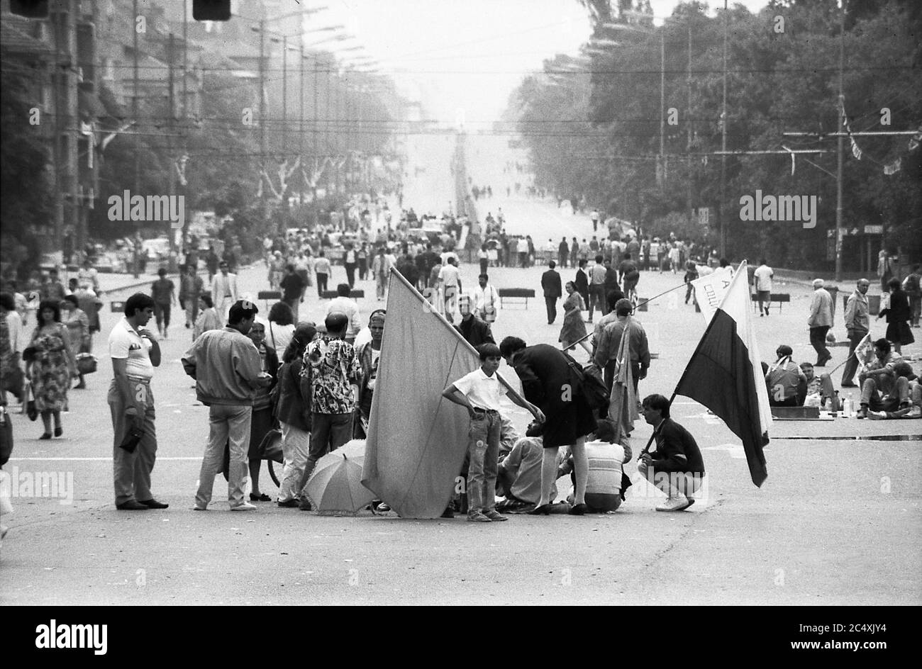 Occupation student strike at the University of Sofia. June 1990. Sofia ...