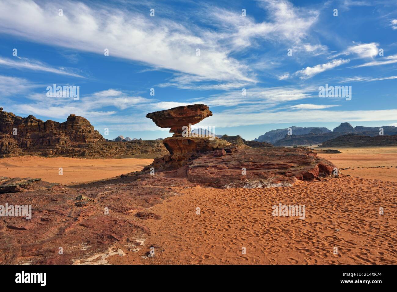 The limestone formation in Wadi Rum Desert at sunset, Jordan Stock ...