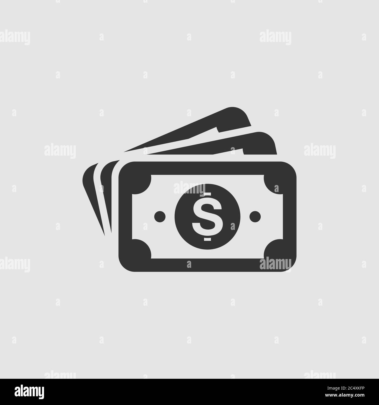 Money cash icon flat. Black pictogram on grey background. Vector ...
