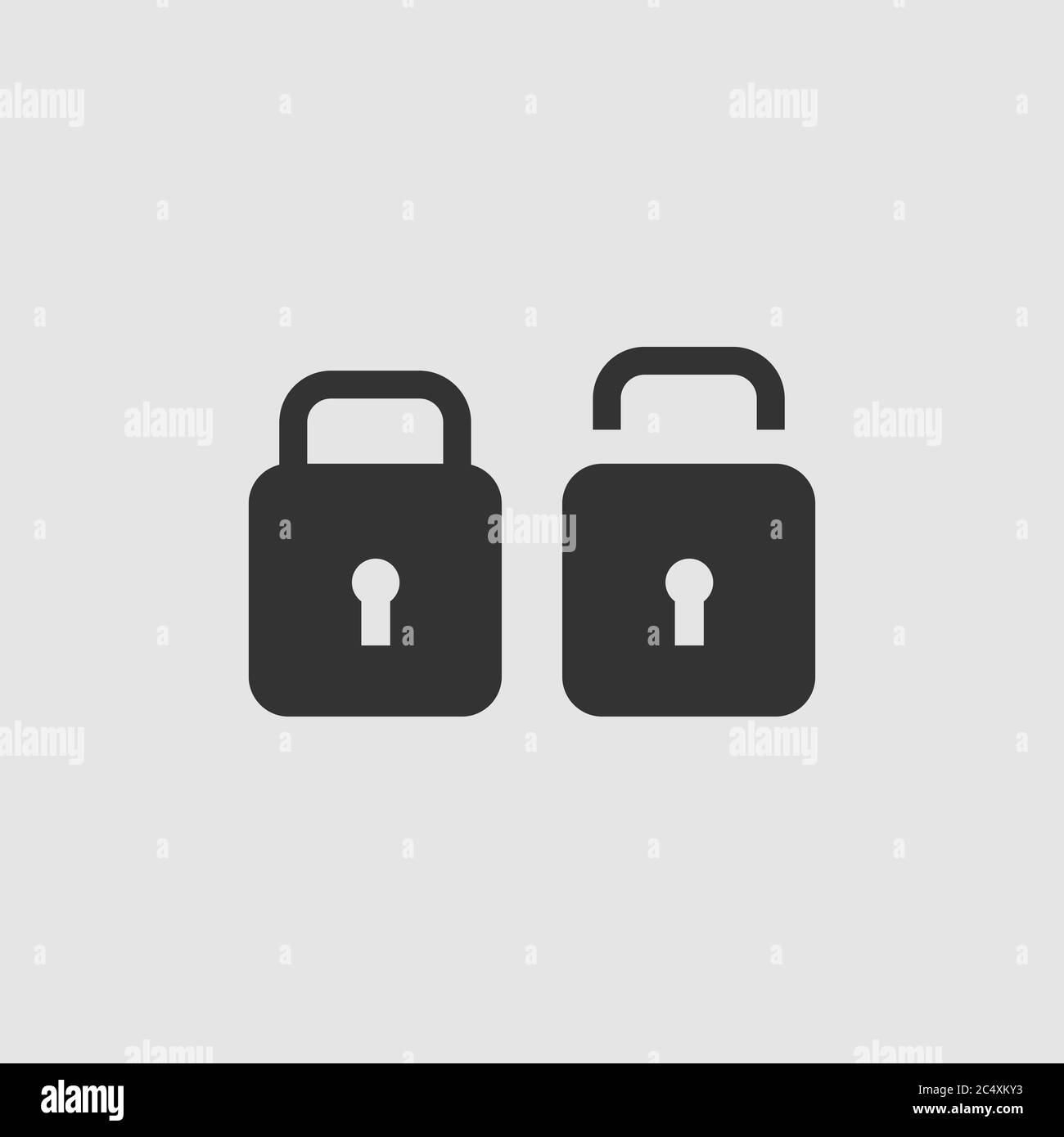 Lock and Unlock icon flat. Black pictogram on grey background. Vector ...