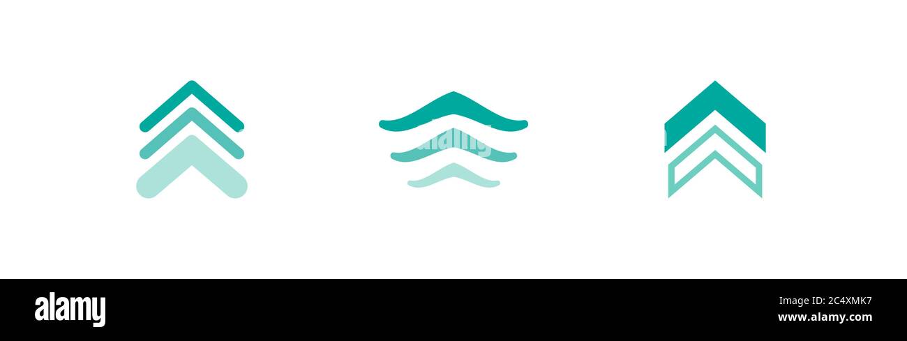 three blue squared arrows up icon. swipe up buttons set. Isolated on ...