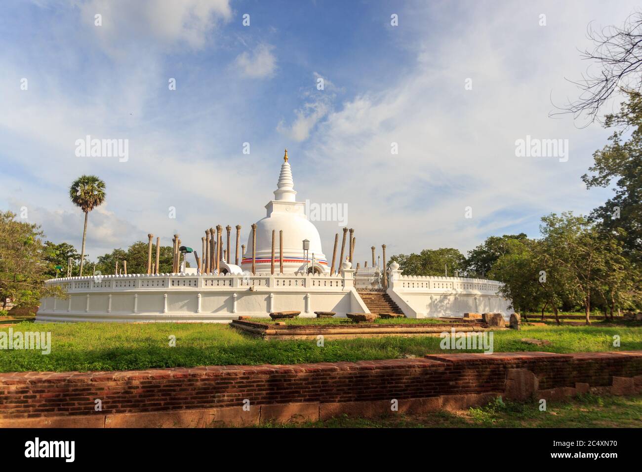Panoramic view of restored Thuparamaya Dagoba with white bell shaped ...